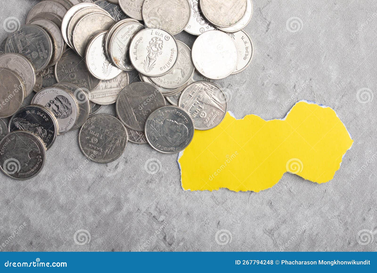 Torn Paper with Coins for Copy Space Stock Photo - Image of copy ...