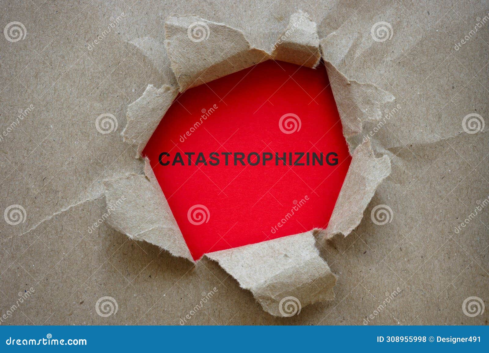 Torn Paper and Inscription Catastrophizing on a Red Surface. Stock ...