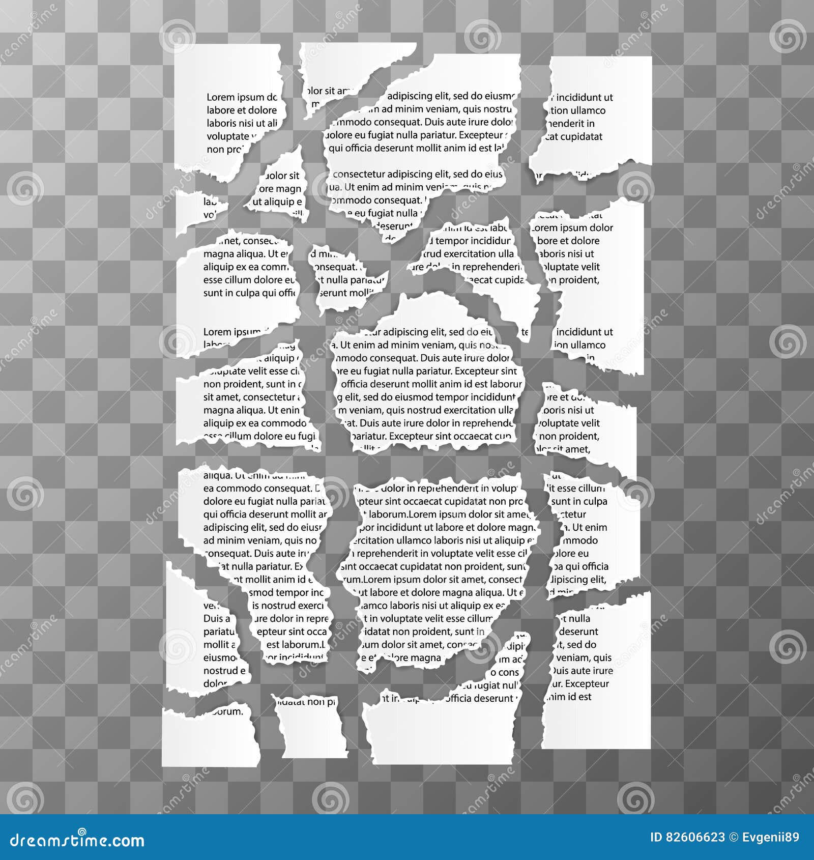 Torn Paper Pieces of Text Document on Transparent Background Stock ...