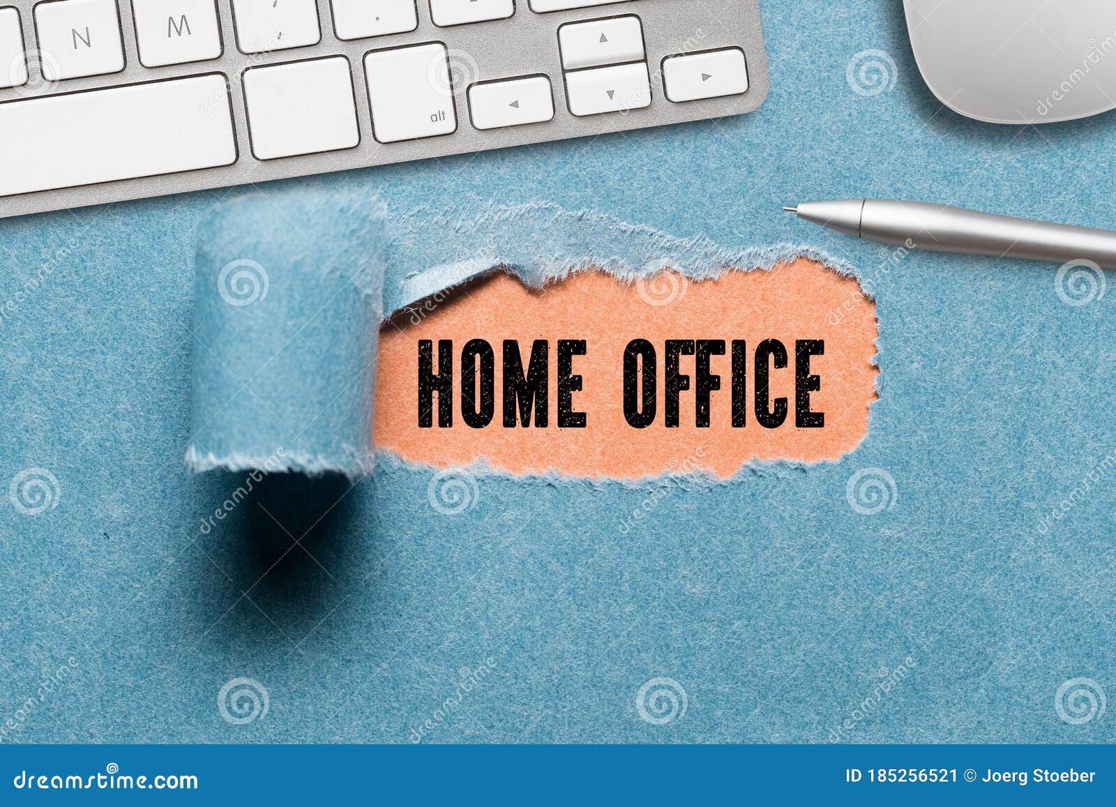 Torn Paper Revealing Message HOME OFFICE Surrounded by Office Items ...