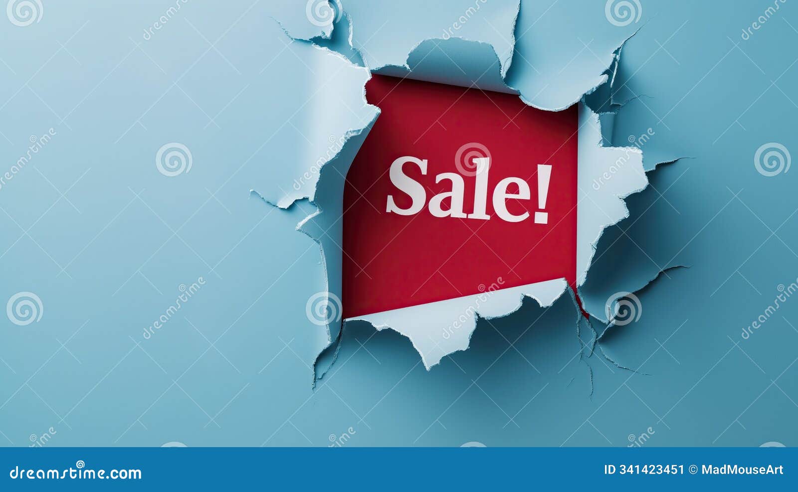 Torn Paper with Sale Sign on Blue and Red Background Stock Illustration ...