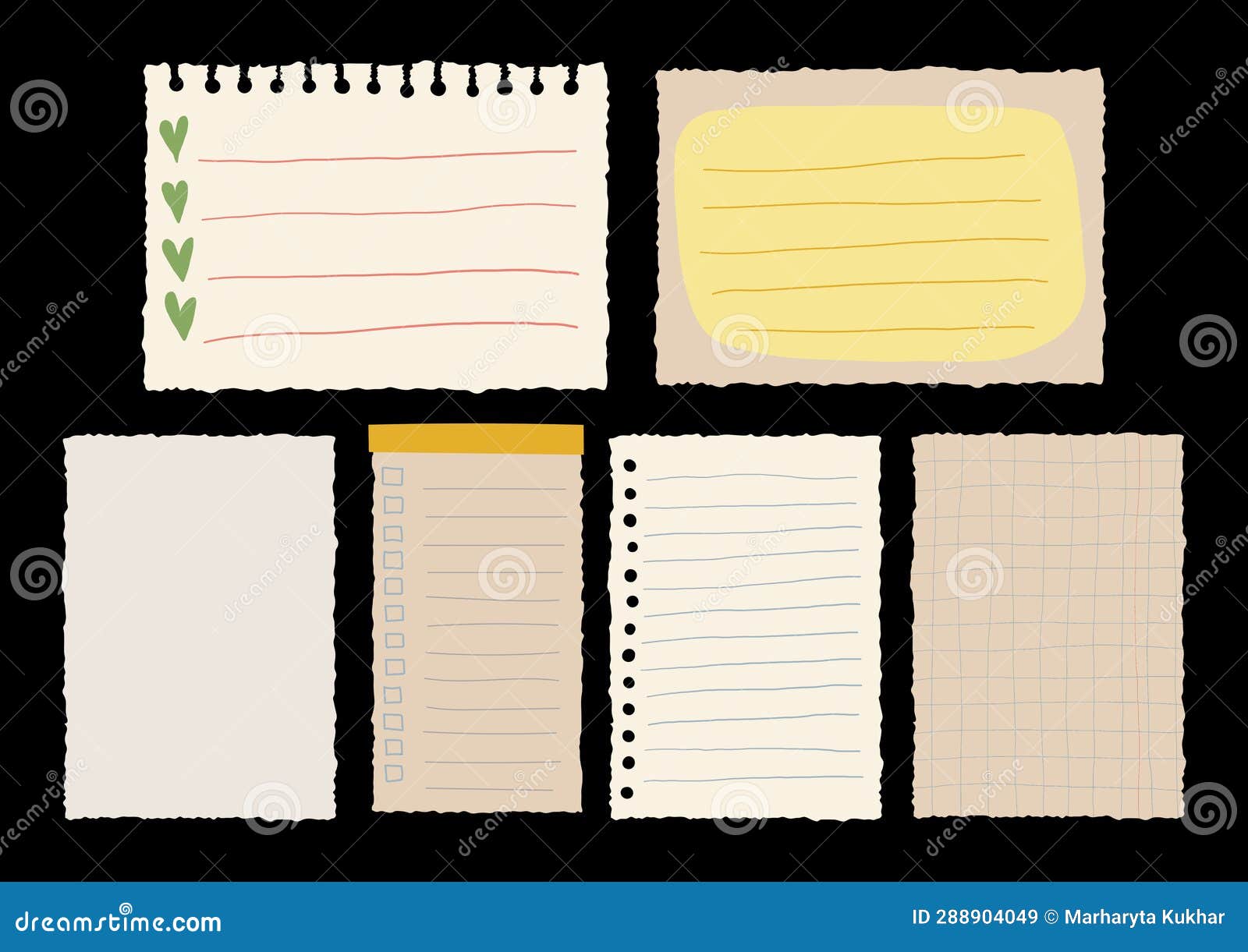 Torn Paper Sheets Notes Collection. Hand Drawn Stickers for Planner ...