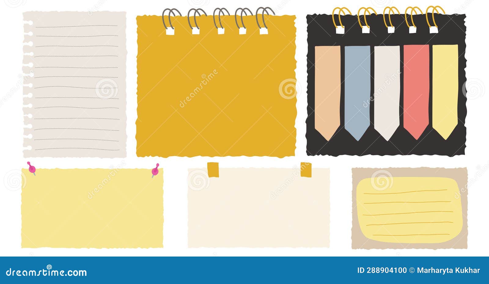 Torn Paper Sheets Notes Collection. Hand Drawn Stickers for Planner ...