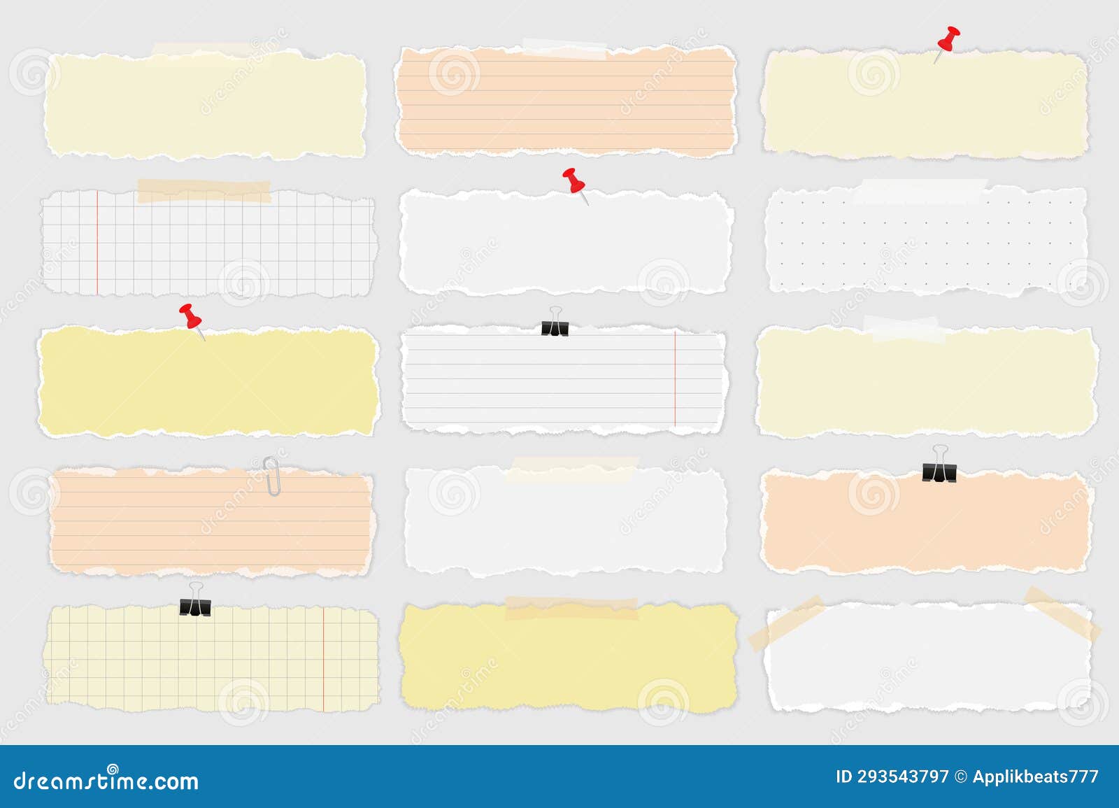 Pieces Of Ripped White Ruled Note Paper Are Stuck With Colorful Sticky ...