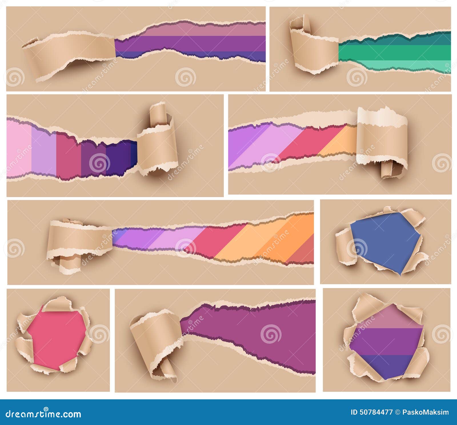 Collection Torn Paper Scraps Various Colors Shapes Isolated White ...