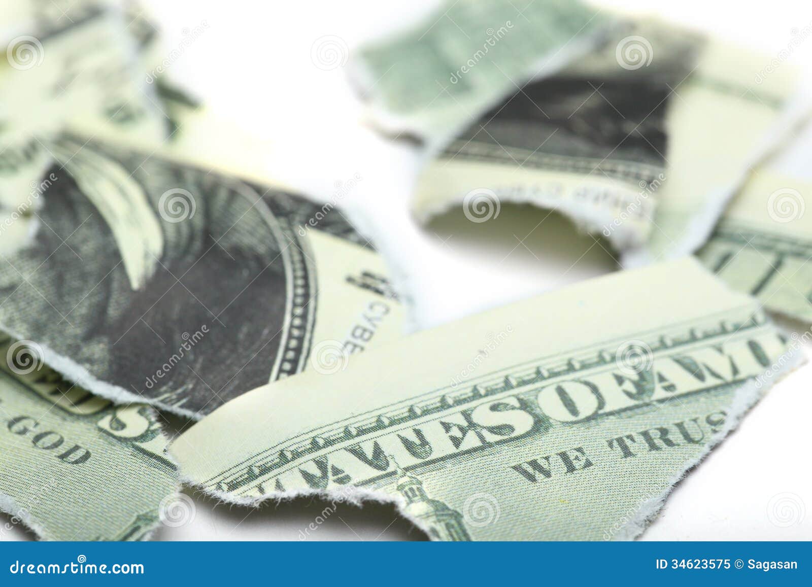 Torn pieces of Dollar stock image. Image of financial - 34623575