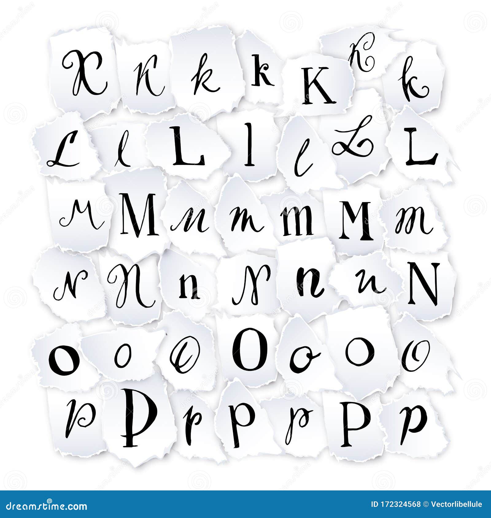 Letters Cut And Torn From Magazine On Wrinkled Paper Background. Vector ...