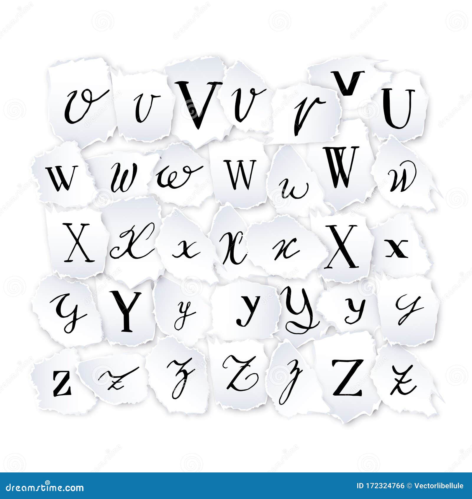 Torn Pieces of Paper with Hand Written Letters Stock Vector ...