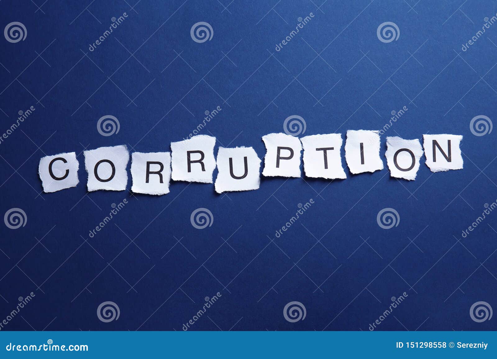 Torn Pieces of Paper with Word CORRUPTION on Blue Background Stock ...