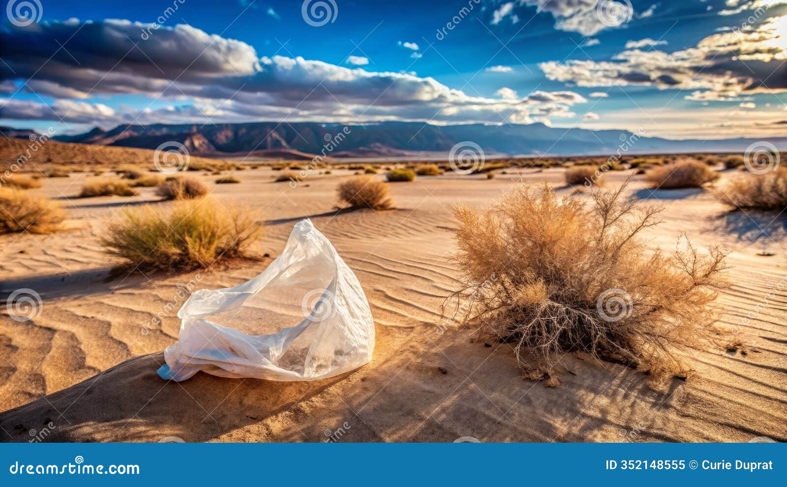 Torn Plastic Bag Adrift in a Desolate Desert Landscape a Visual ...