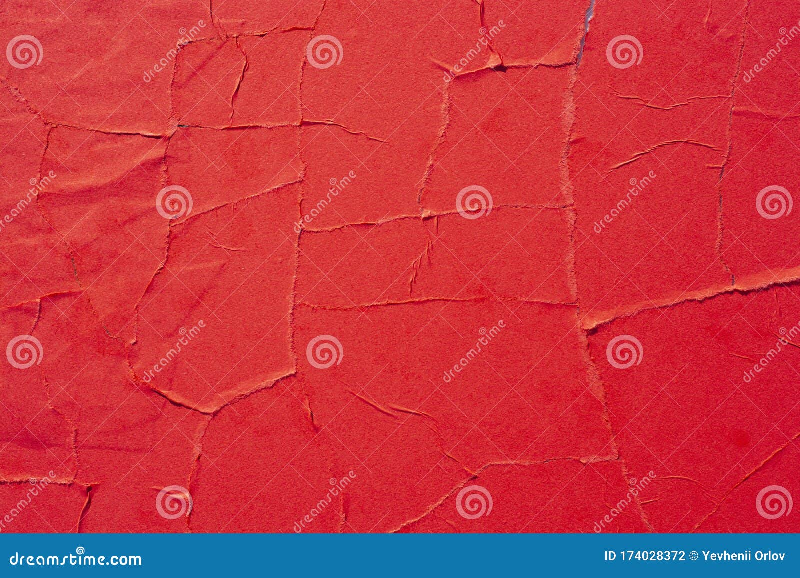 Torn Red Paper Glued To the Wall Stock Photo - Image of creased, grime ...