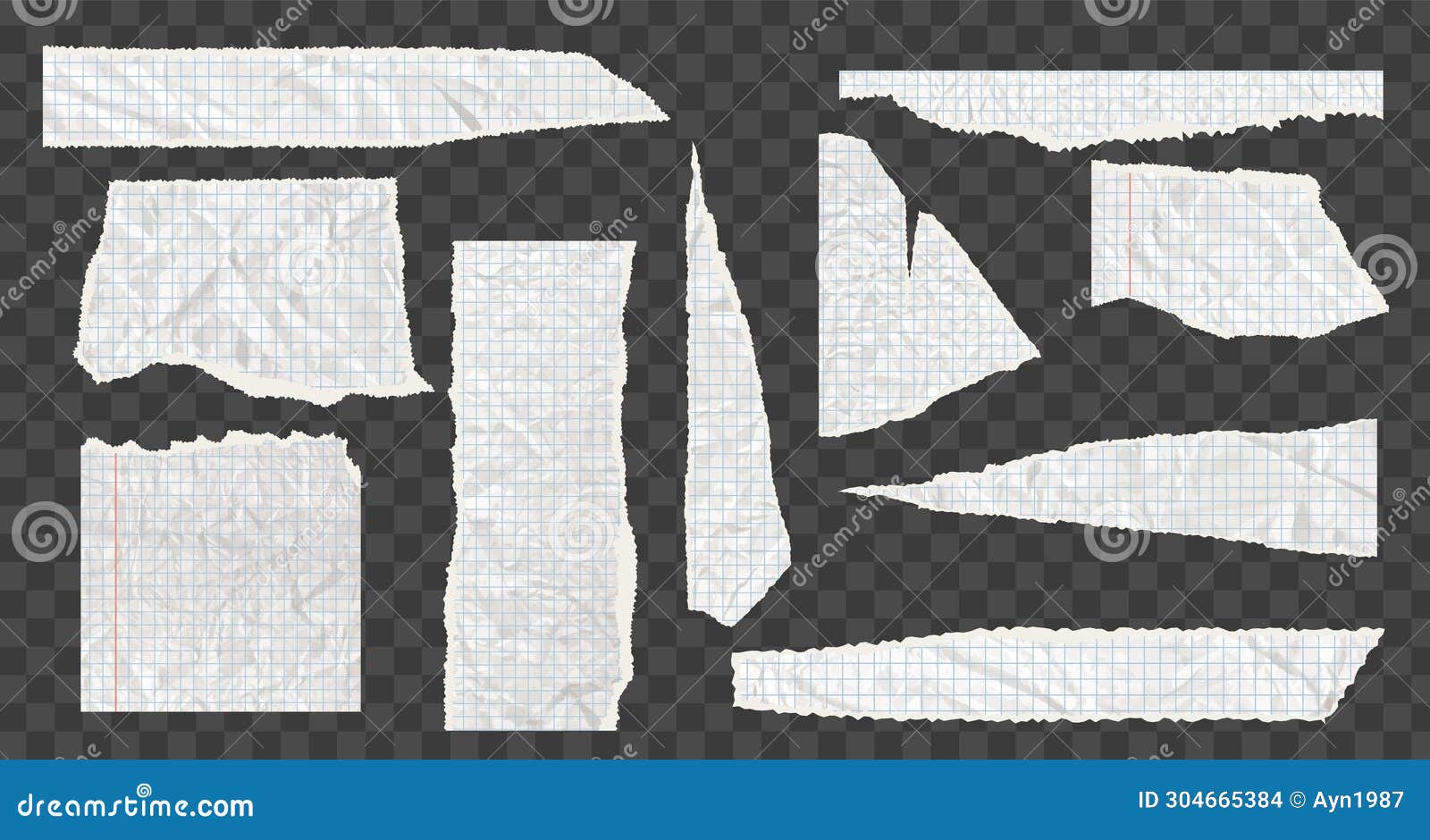 Torn Ripped Notebook Papers, Cut Sheets with Square Grid, Cutout ...