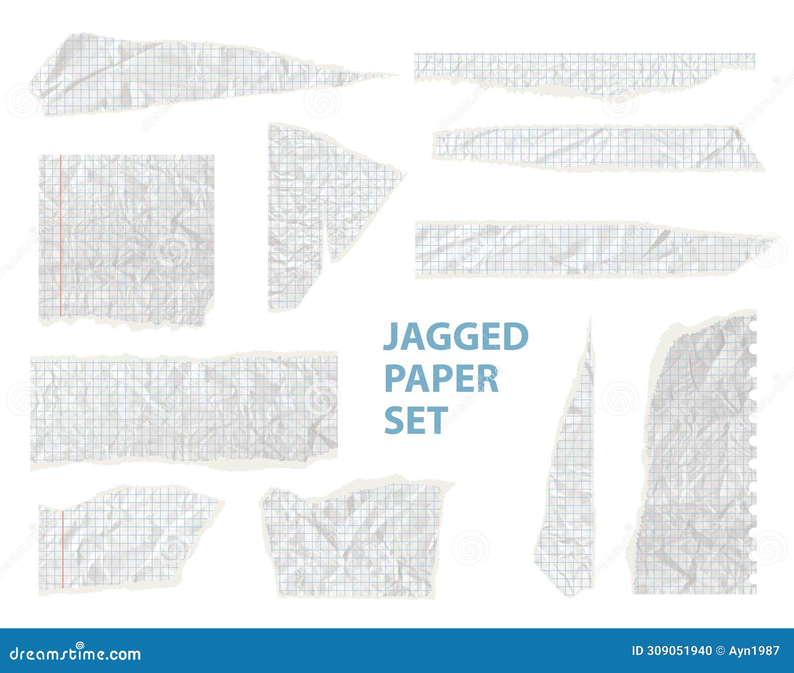 Torn Ripped Notebook Papers, Cut Sheets with Square Grid, Cutout ...