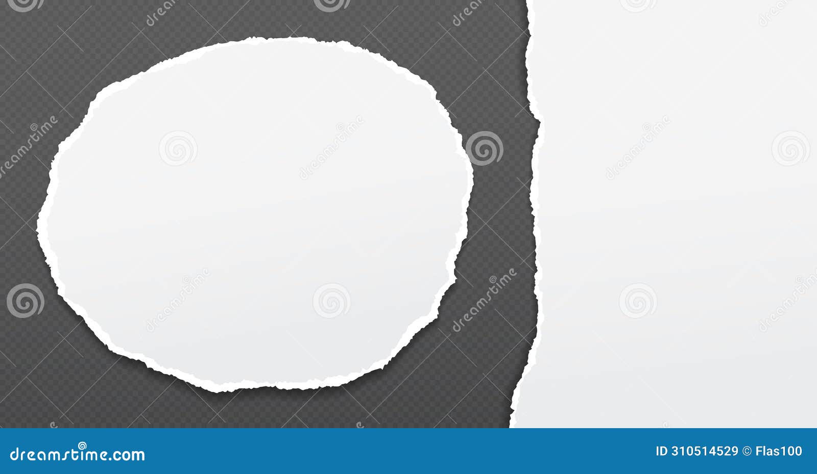 Torn Round and White Note Paper Pieces are on Dark Grey Background for ...