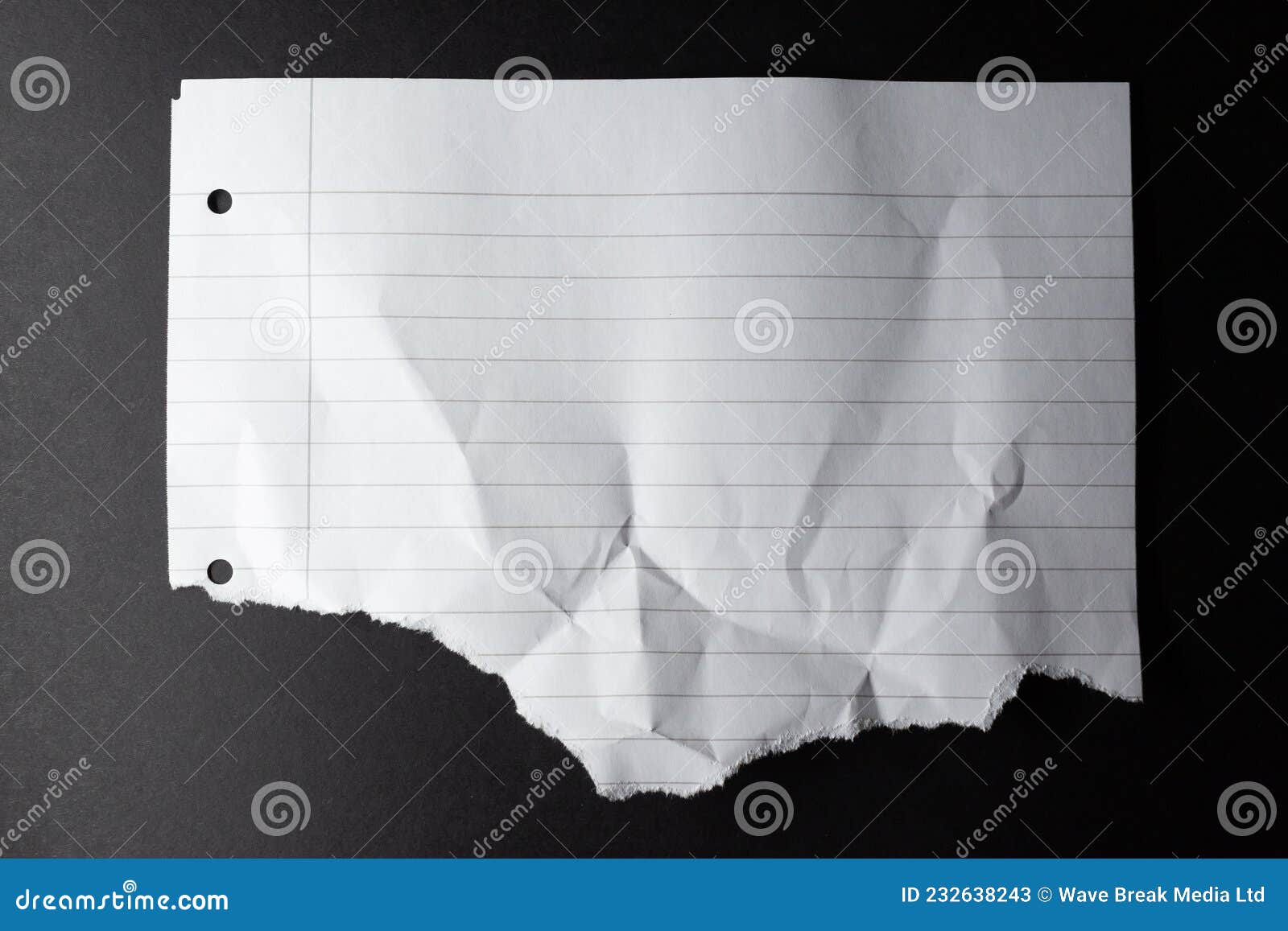 Torn Scrunched Up, Hole Punched Sheet of Lined White Notebook Paper, on ...