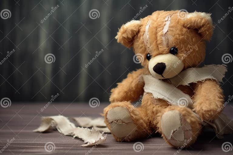 A Torn Teddy Bear Sewn and Mended Stock Photo - Image of repair, bear ...