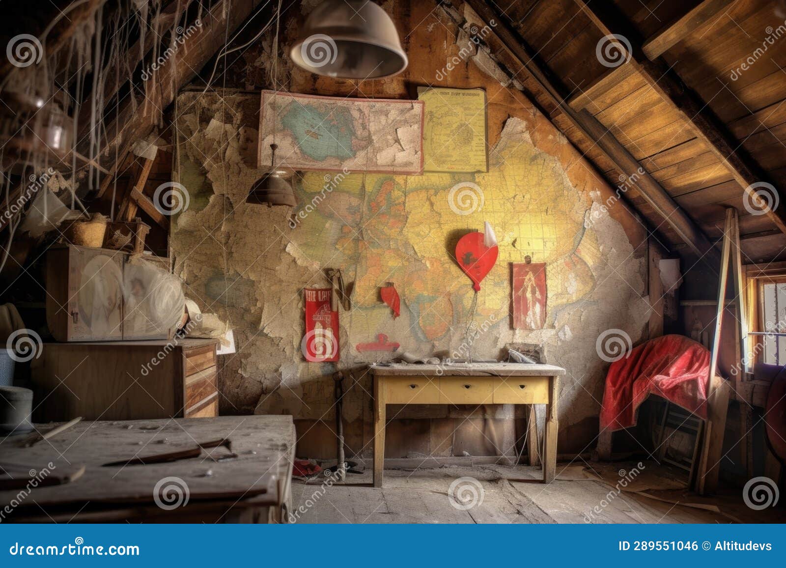 Torn Treasure Map Pinned To the Attic Wall Stock Illustration ...