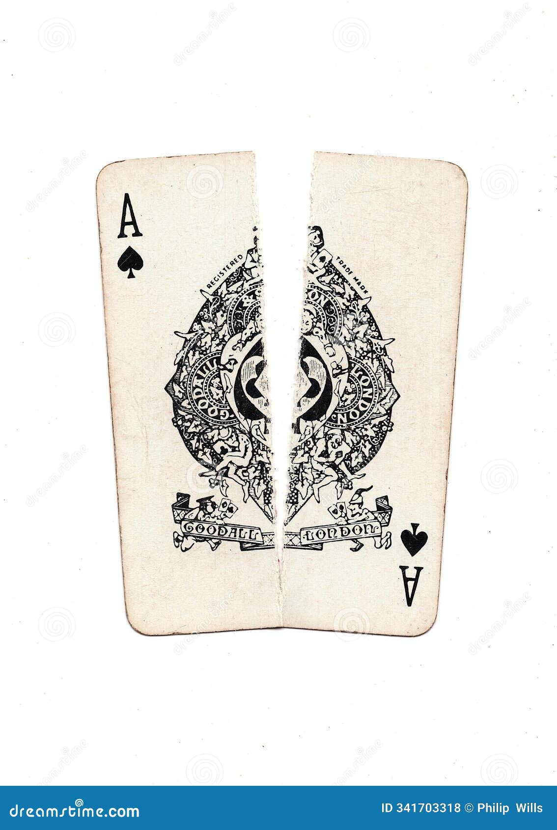 A Torn Vintage Playing Card on a White Background. Stock Illustration ...
