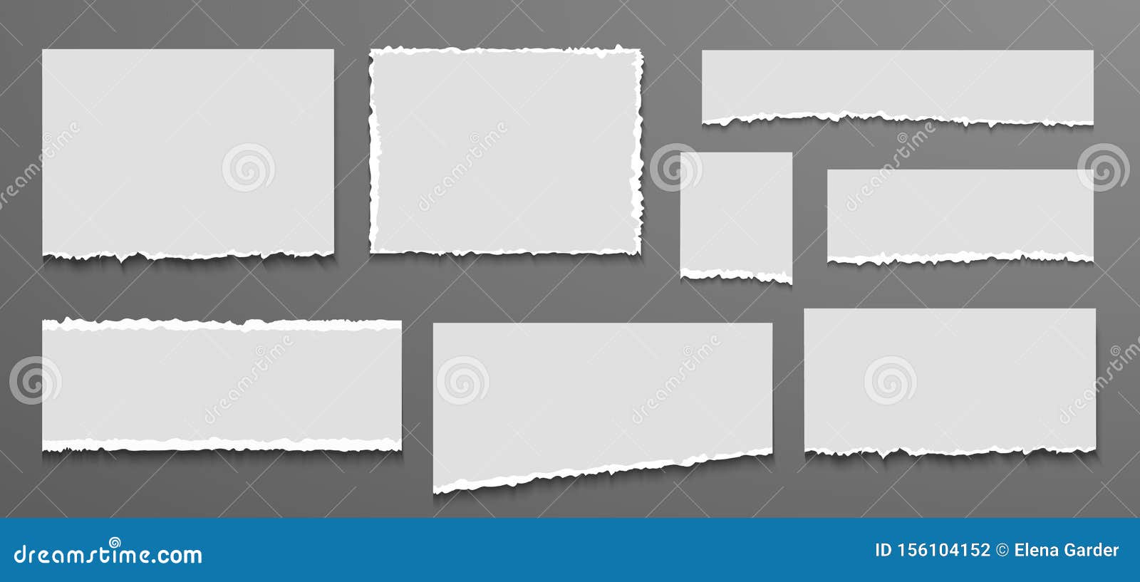 Torn White Blank Note Set. Ripped Notebook Paper Stock Vector ...