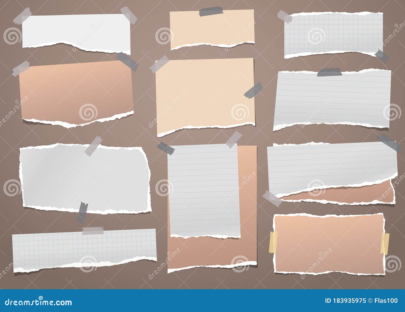 Torn White and Brown Note, Notebook Paper Strips and Pieces Stuck with ...