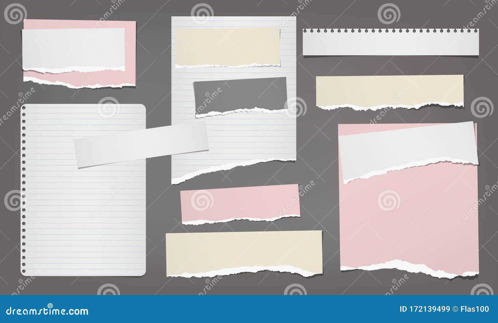 Set of Torn White and Colorful Note, Notebook Paper Strips and Pieces ...