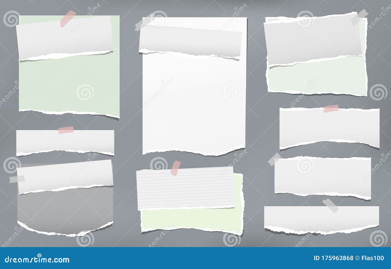 Torn of White and Green Note, Notebook Paper Strips, Pieces Stuck on ...