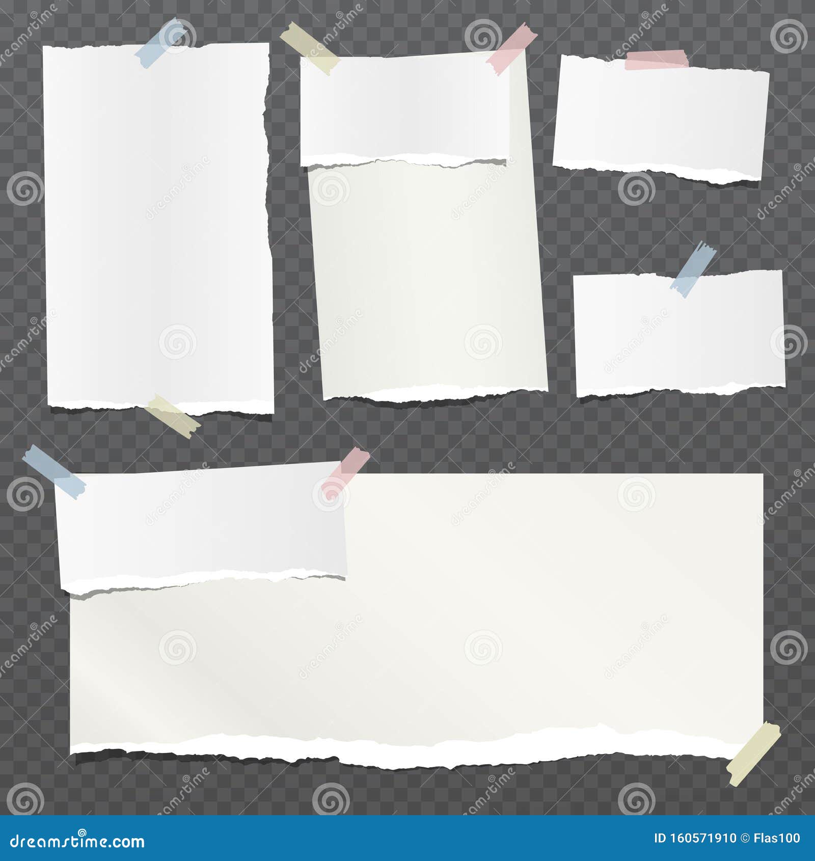Torn White Note, Notebook Paper Pieces Stuck with Sticky Tape on Black ...