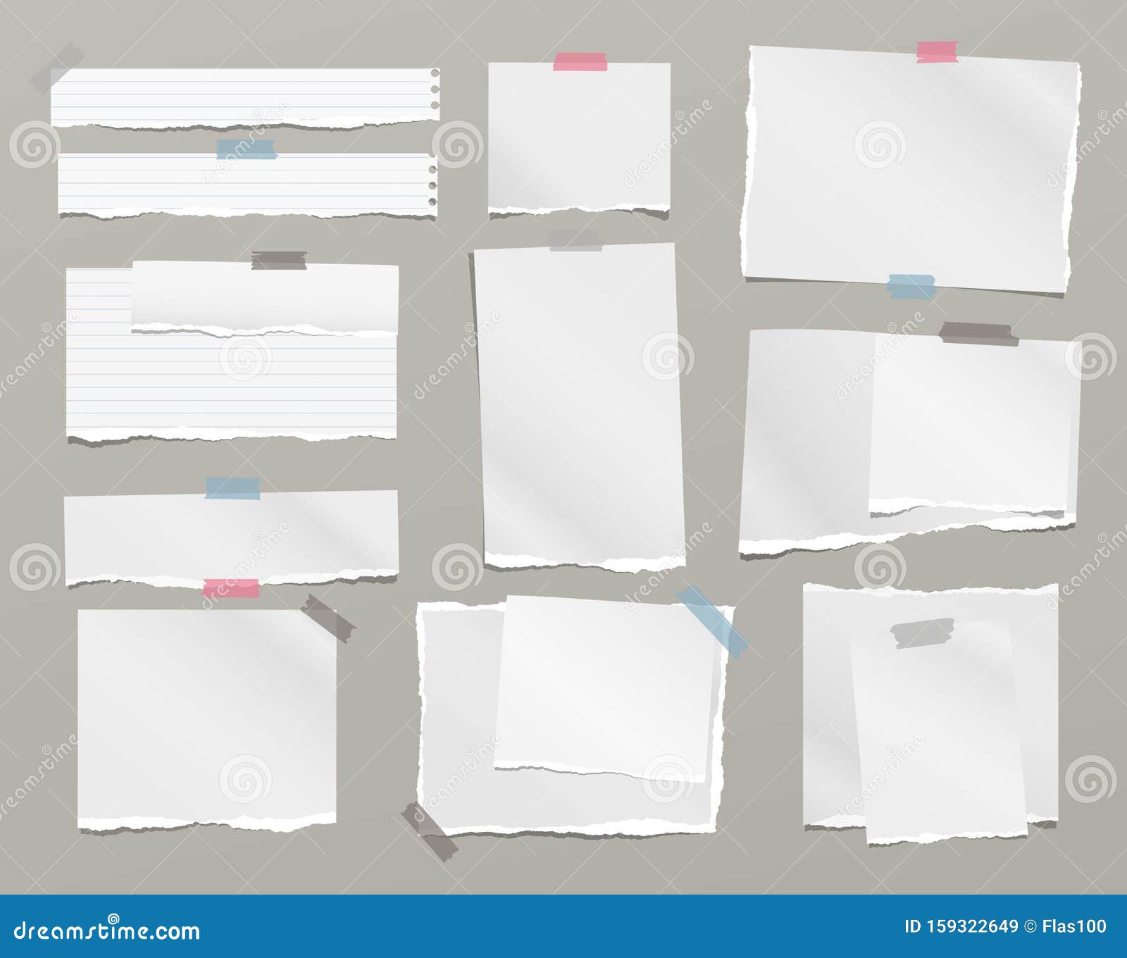 Torn White Note, Notebook Paper Pieces Stuck with Sticky Tape on Grey ...