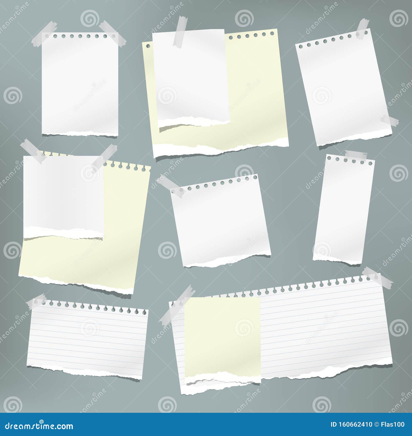 Torn White and Yellow Note, Notebook Paper Pieces Stuck with Sticky ...