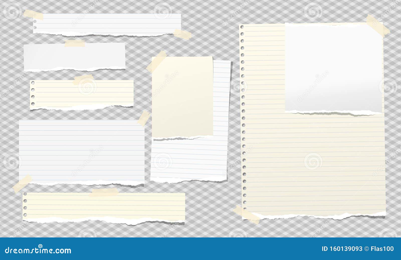 Torn White and Yellow Note, Notebook Paper Pieces Stuck with Sticky ...