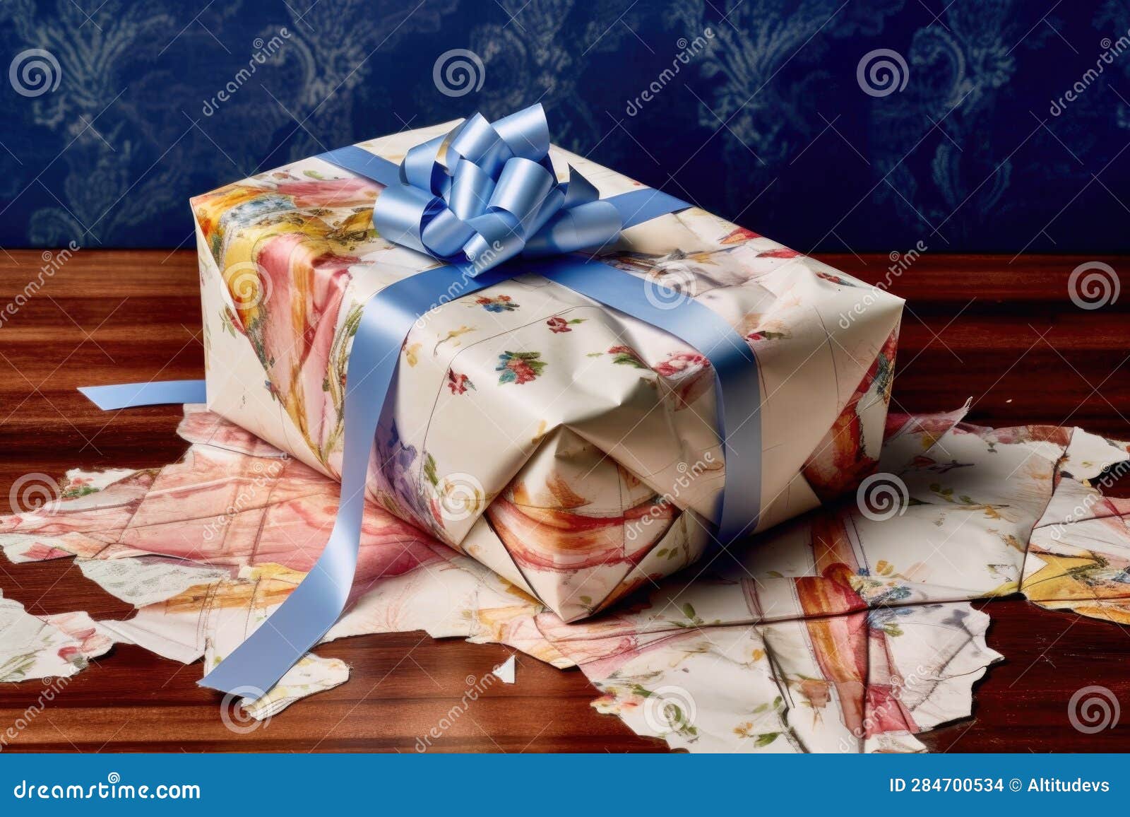Torn Wrapping Paper Revealing a Surprise Gift Stock Illustration ...