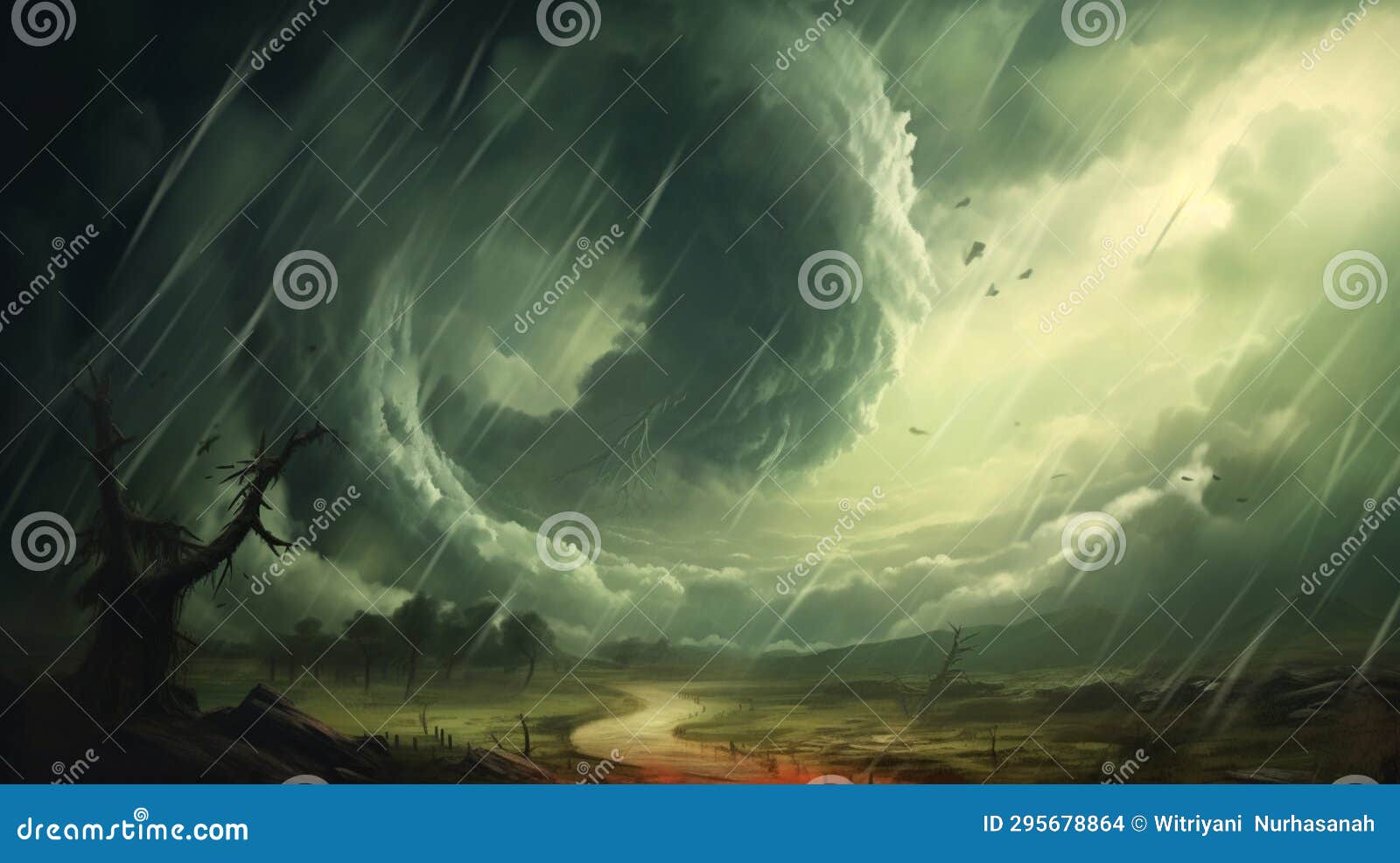 Tornado Digital Art Illustration Of Natural Disaster. Whirlwind Ruins ...