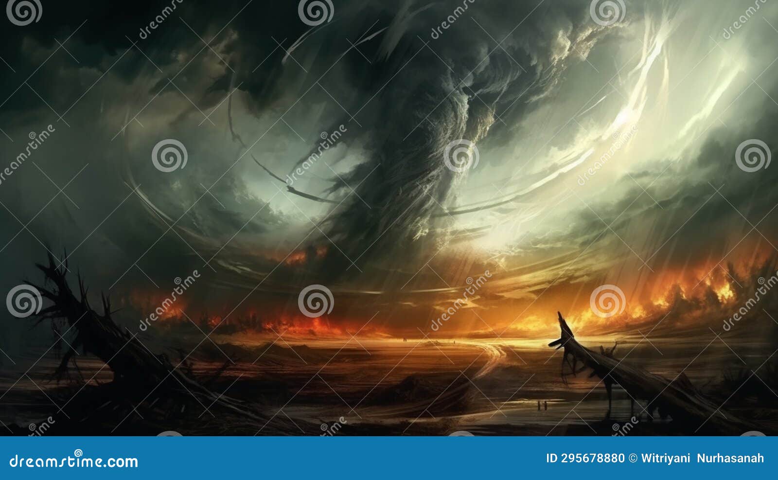 Tornado. Digital Art. Massive Tornado, Cyclone On Land With Huge Clouds ...