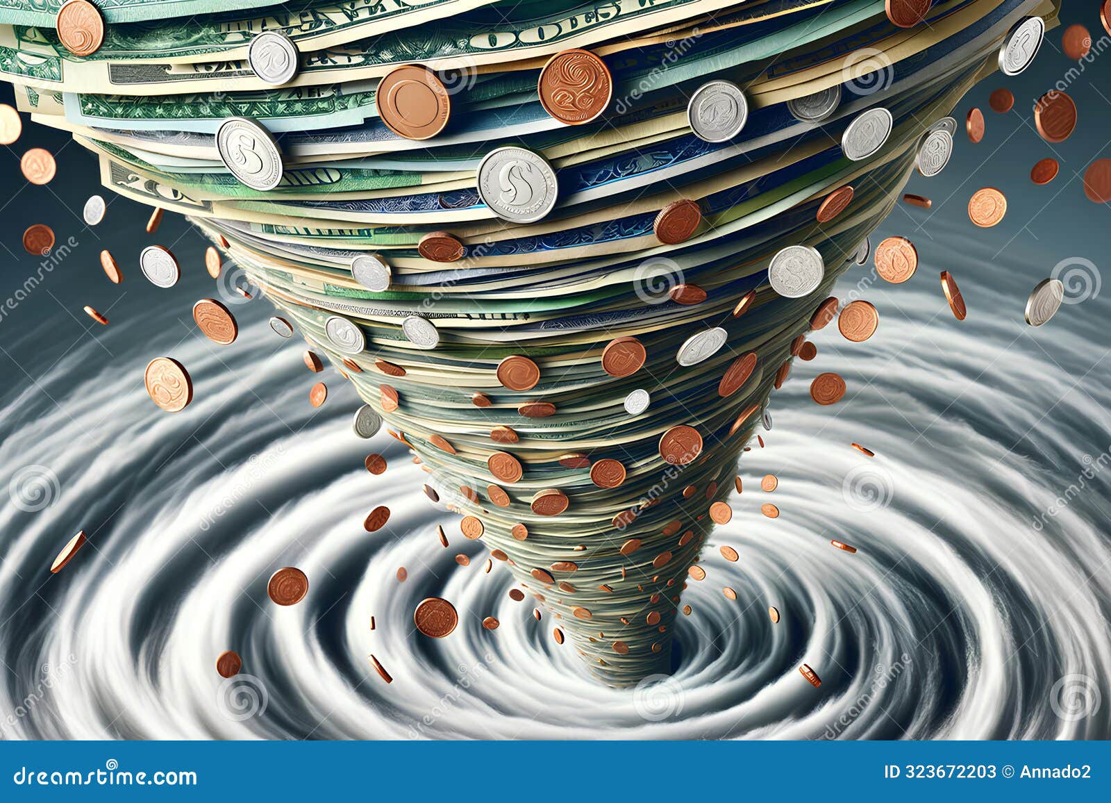 A Tornado Made of Banknotes and Coins Stock Illustration - Illustration ...