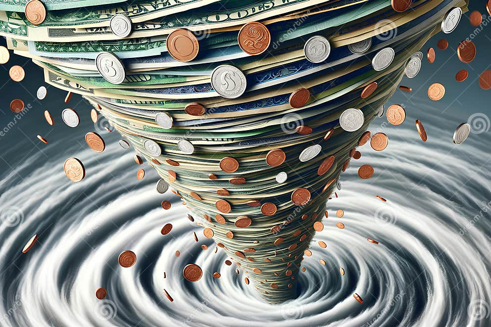 A Tornado Made of Banknotes and Coins Stock Illustration - Illustration ...