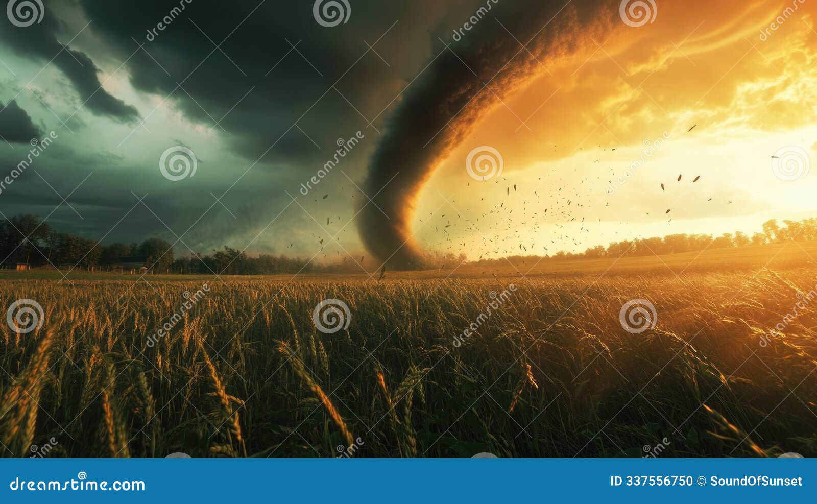 Tornado Rages through the Wheat Field. Twister Spawns from a ...