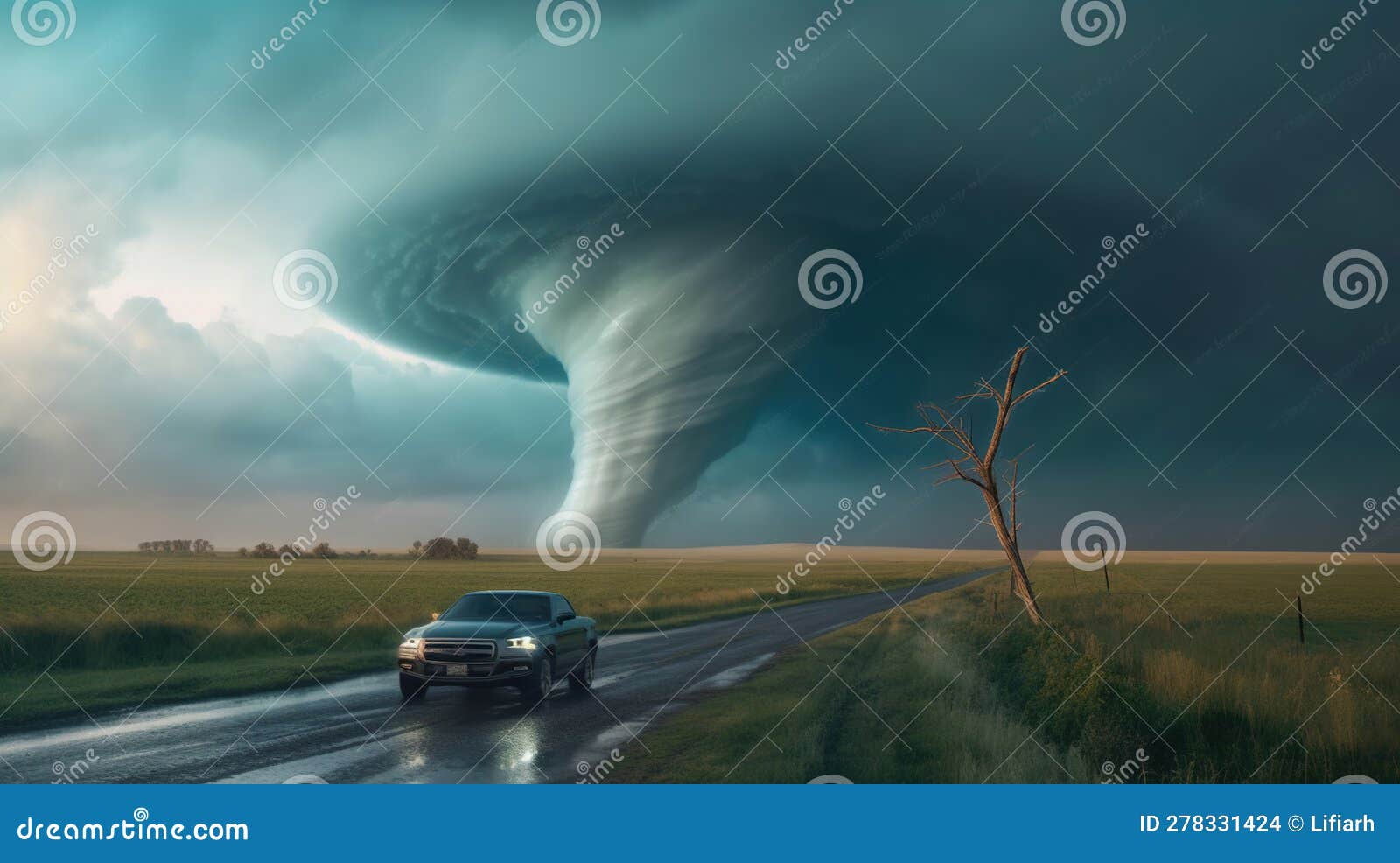 A Tornado Twister in a Field Next To a Highway Causing Widespread ...