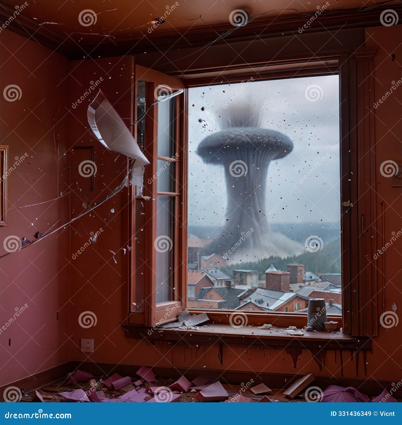 Tornado Visible from Inside the Room. Stock Image - Image of aftermath ...