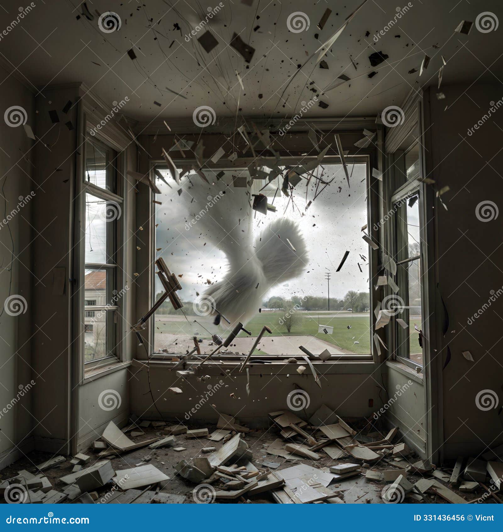 Tornado Visible from Inside the Room. Stock Photo - Image of damage ...
