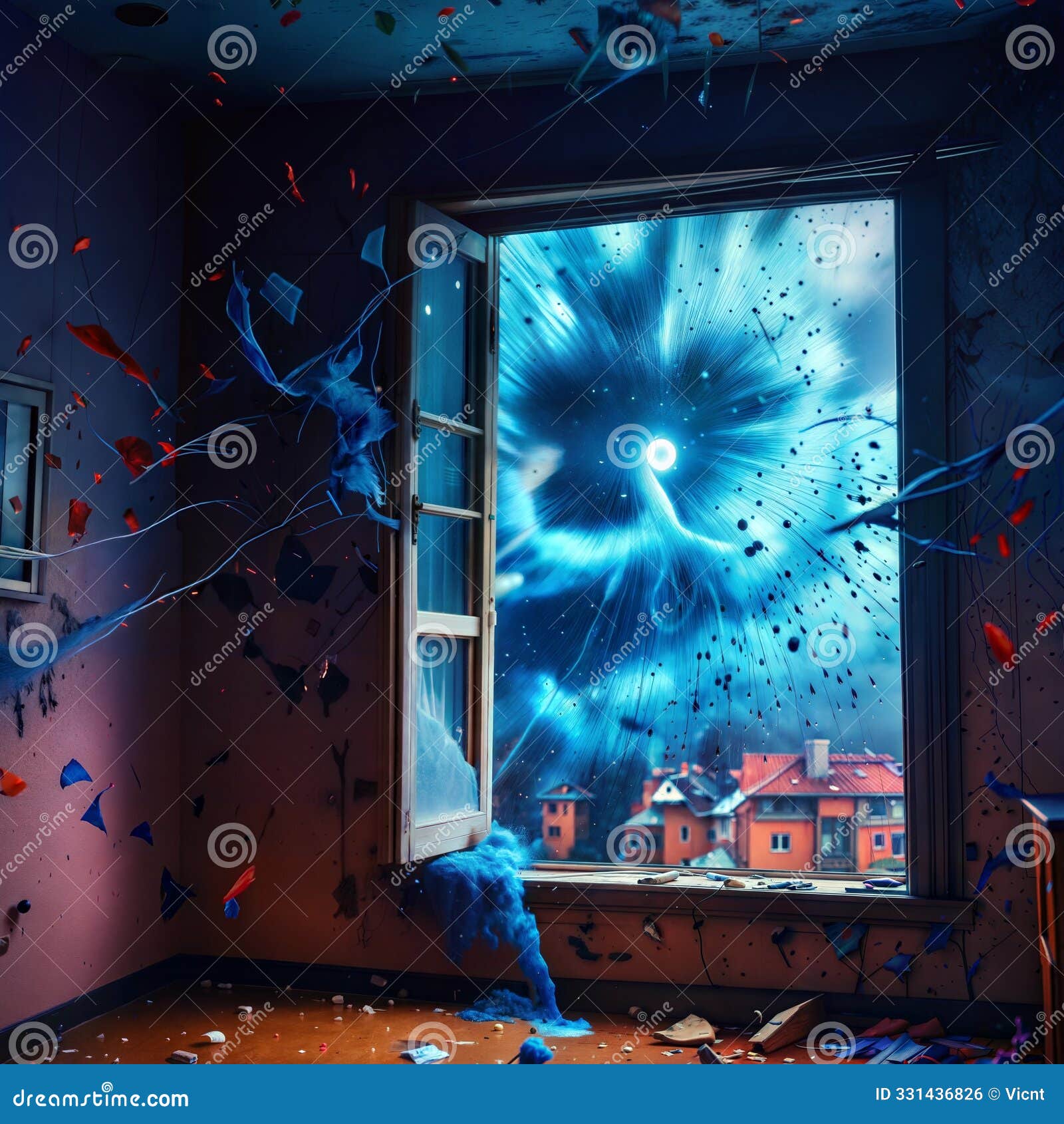 Tornado Visible from Inside the Room. Stock Photo - Image of broken ...