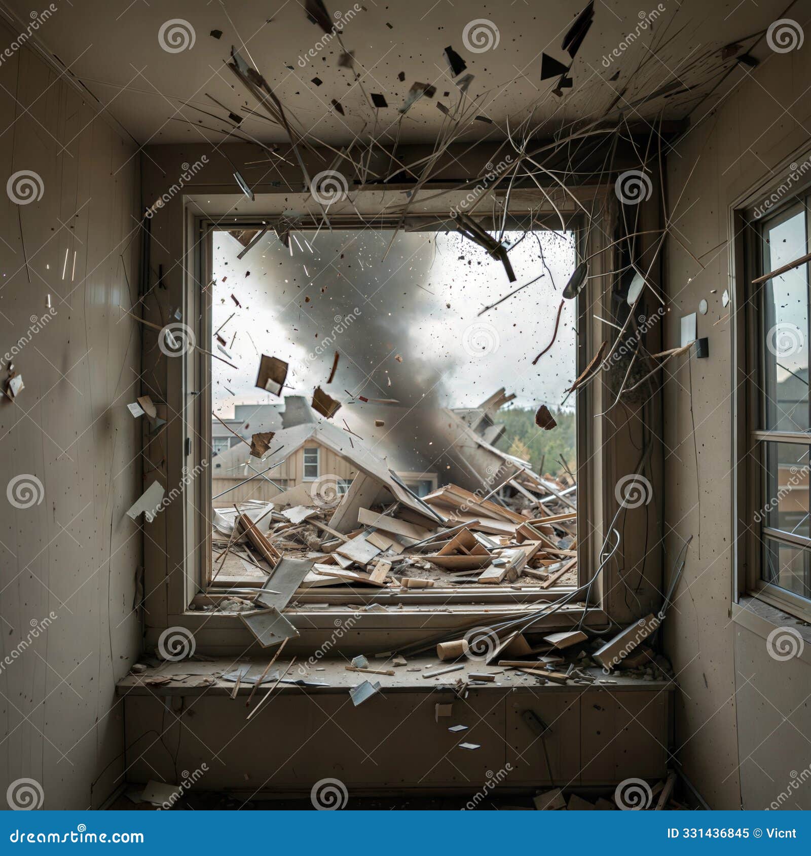 Tornado Visible from Inside the Room. Stock Image - Image of aftermath ...