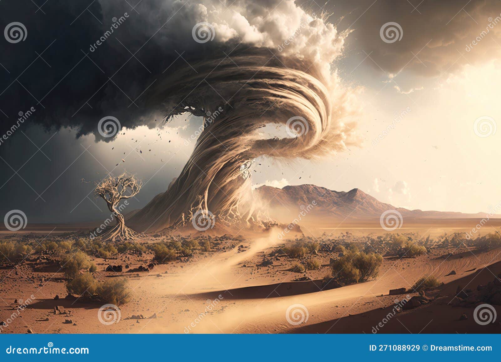 Tornado, Wind Storm with Air Funnel in Desert. Generative AI Stock ...