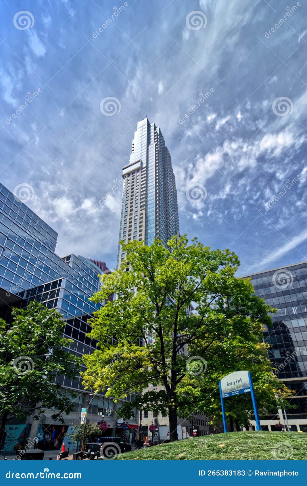 Toronto, Canada, Aug 5, 2022. Soaring Commercial Tower Seen from Becsy ...
