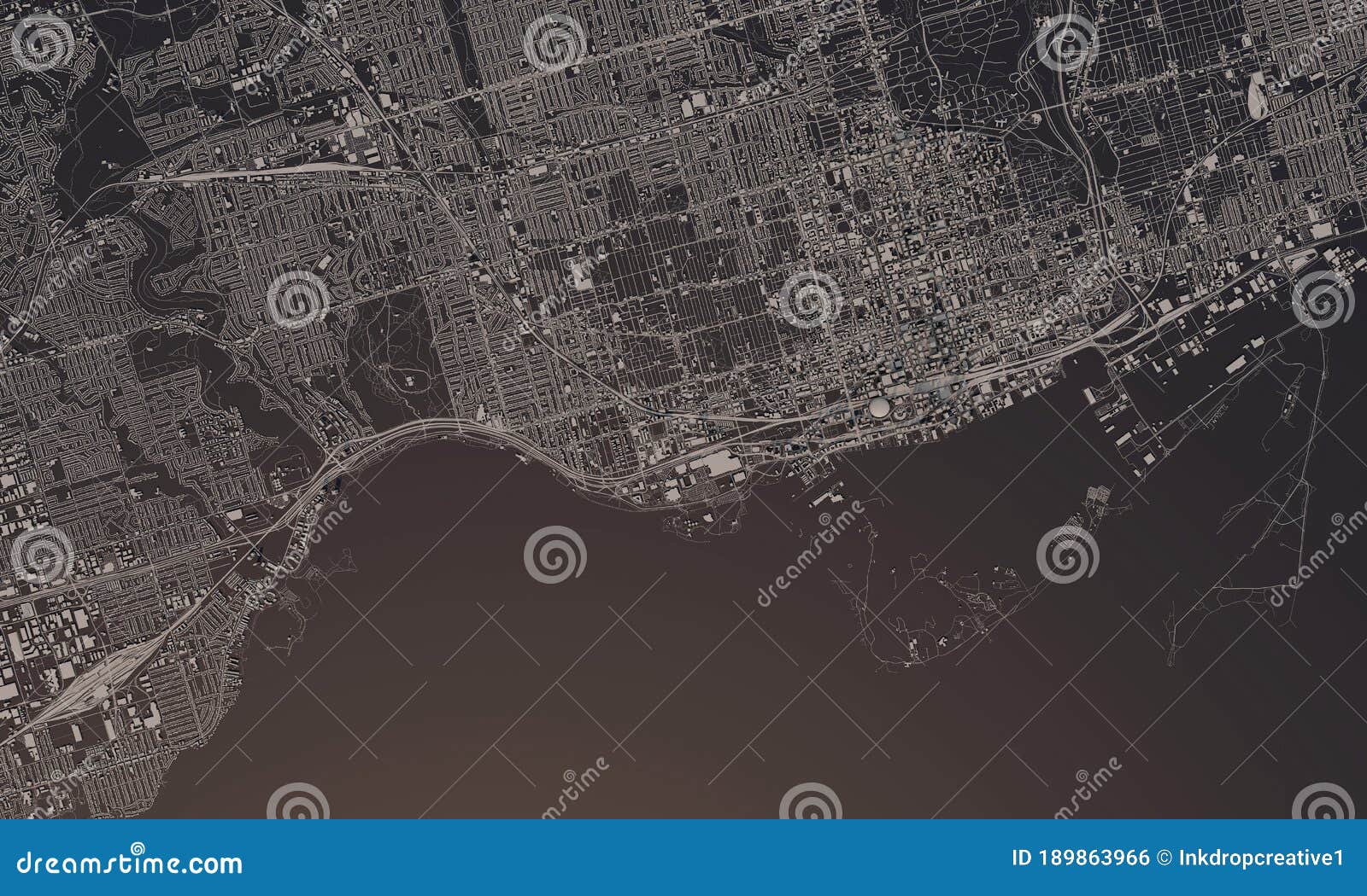 Toronto, Canada City Map 3D Rendering. Aerial Satellite View Stock ...