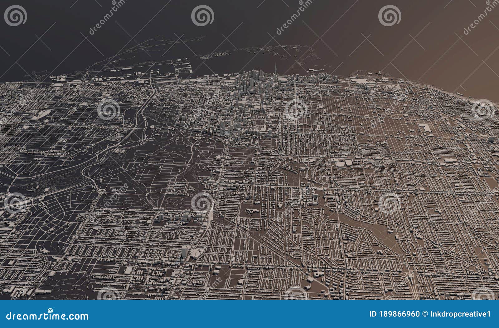 Toronto, Canada City Map 3D Rendering. Aerial Satellite View Stock ...