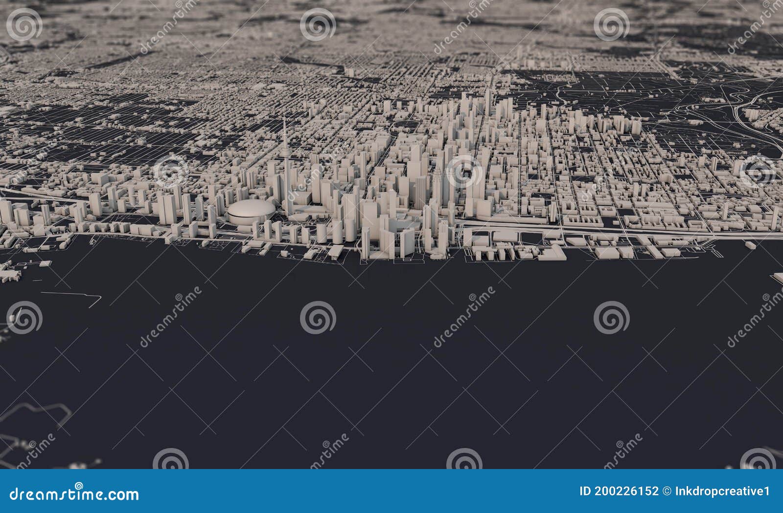Toronto, Canada City Map 3D Rendering. Aerial Satellite View Stock ...
