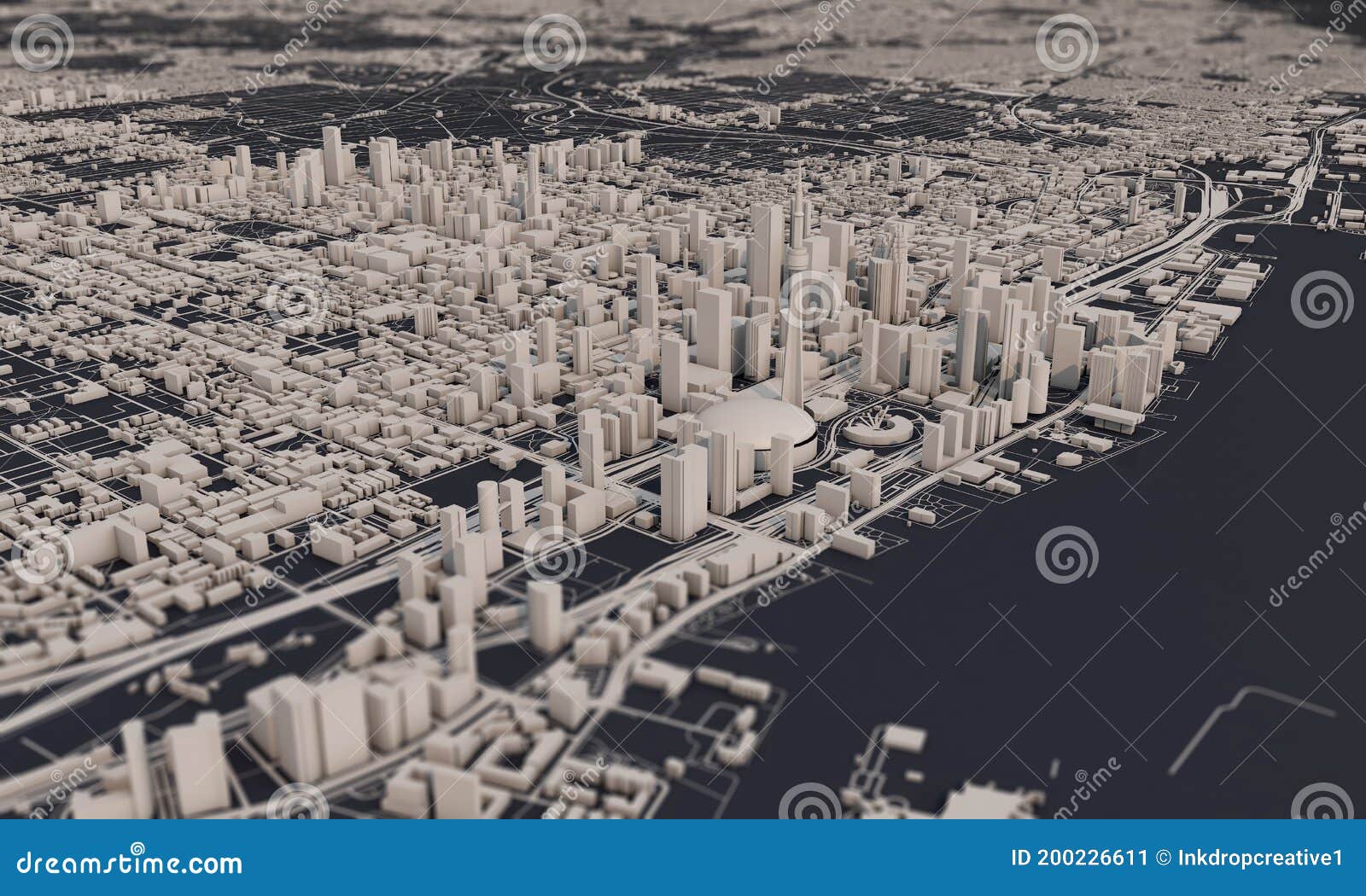 Toronto, Canada City Map 3D Rendering. Aerial Satellite View Stock ...