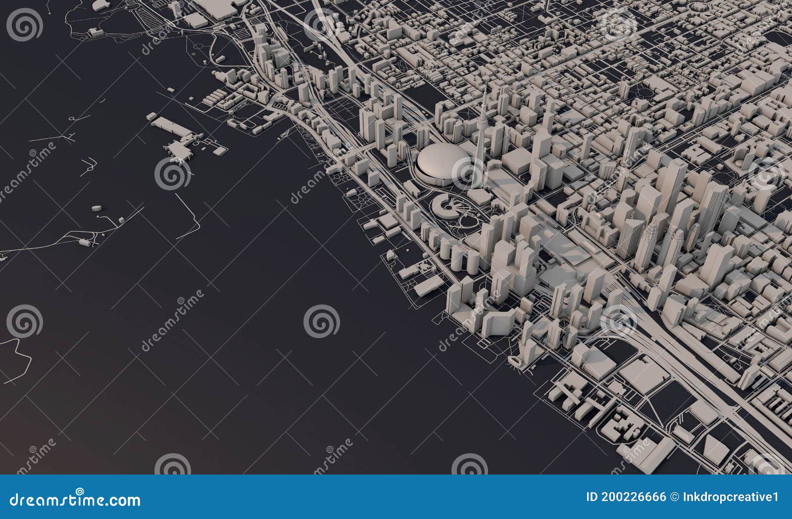 Toronto, Canada City Map 3D Rendering. Aerial Satellite View Stock ...