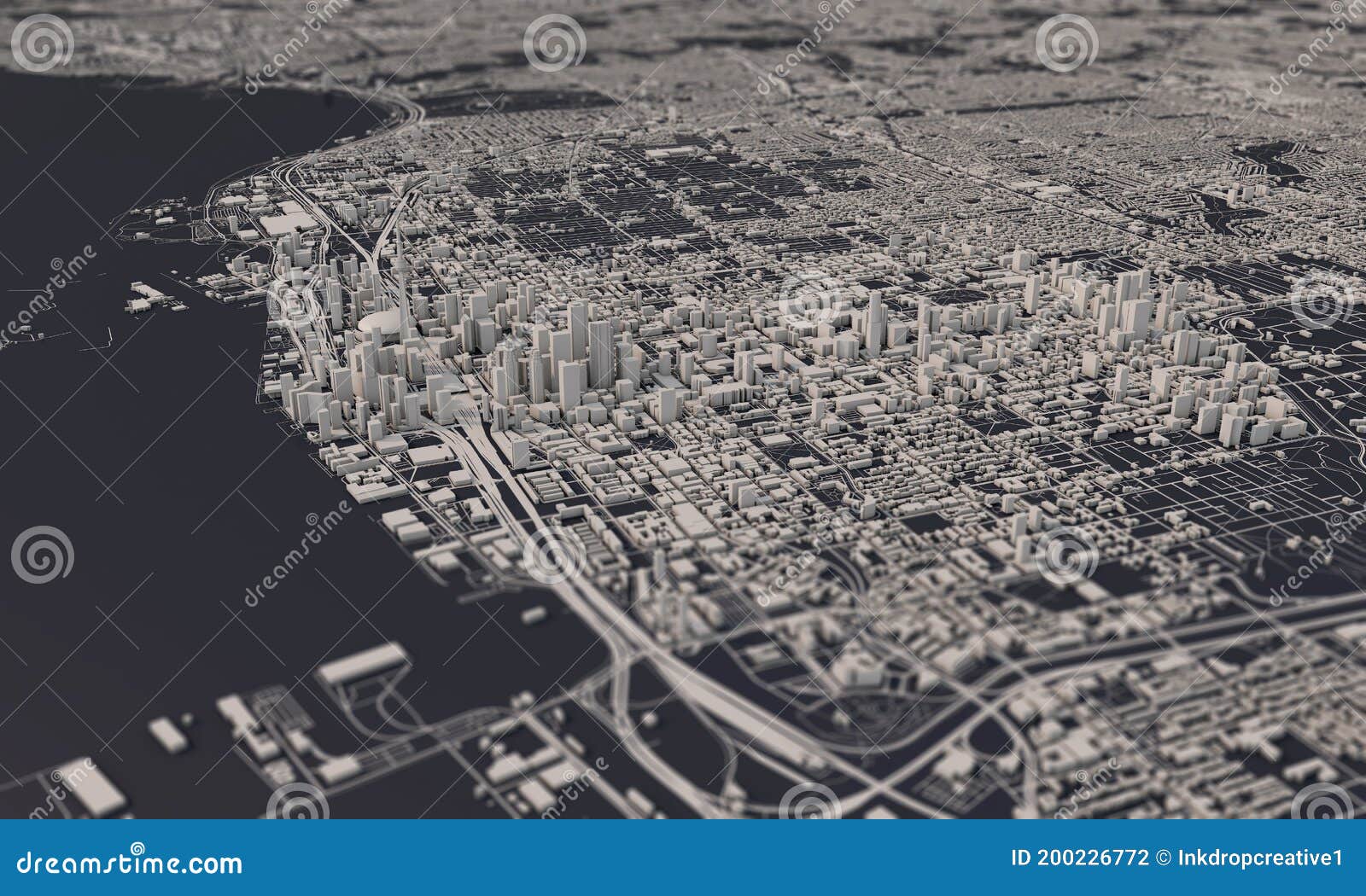 Toronto, Canada City Map 3D Rendering. Aerial Satellite View Stock ...