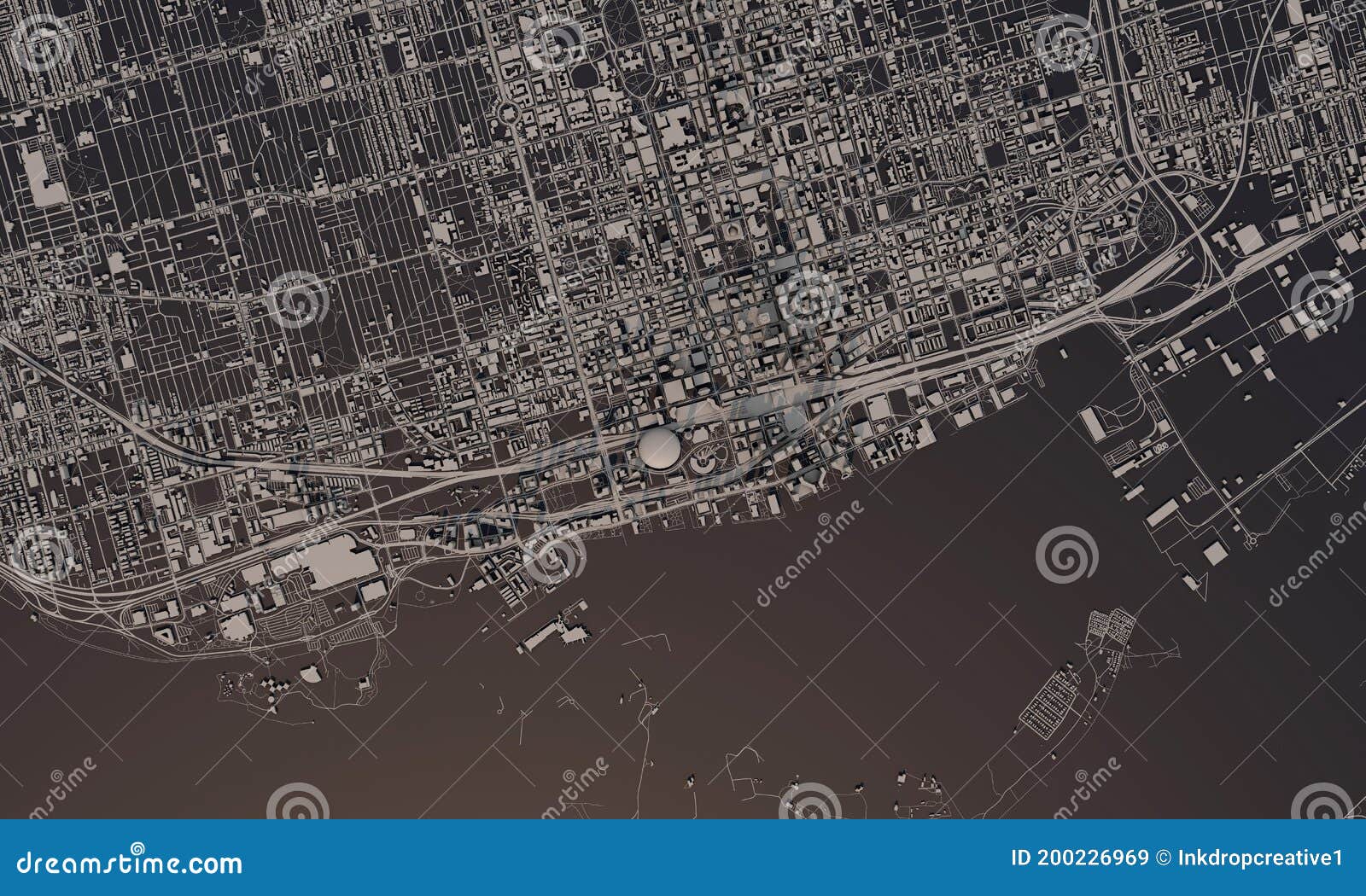 Toronto, Canada City Map 3D Rendering. Aerial Satellite View Stock ...